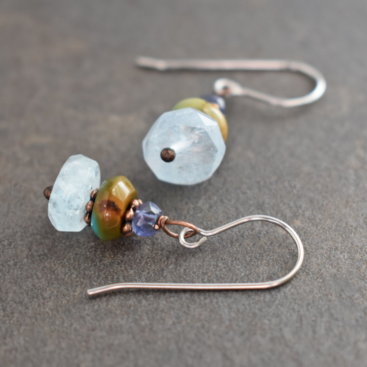 Iolite, Turquoise, Aquamarine Earrings – Wild Hare Gems
