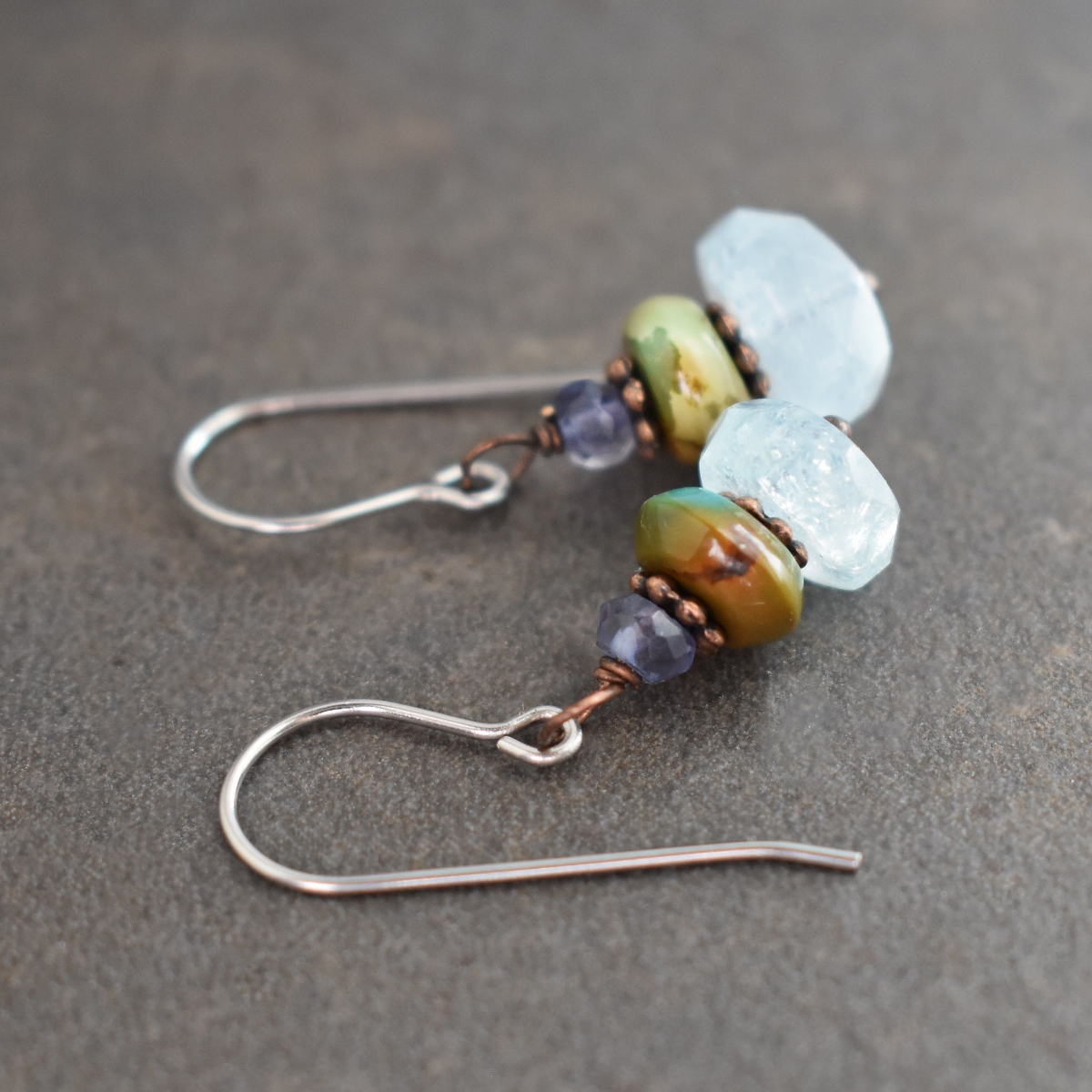 Iolite, Turquoise, Aquamarine Earrings – Wild Hare Gems