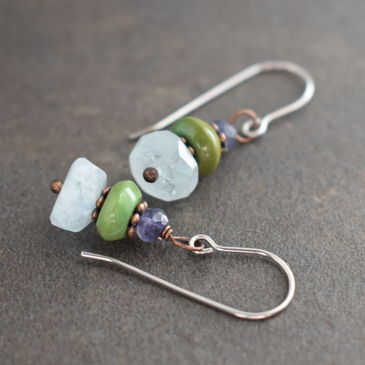 Iolite, Turquoise, Aquamarine Earrings – Wild Hare Gems
