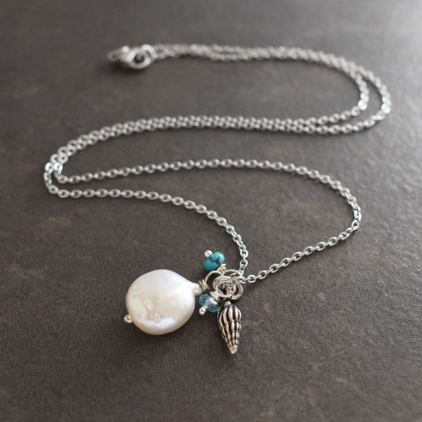 Seashell Coin Pearl Necklace - Wild Hare Gems