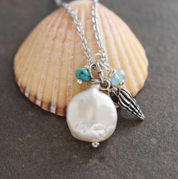 Seashell Coin Pearl Necklace - Wild Hare Gems