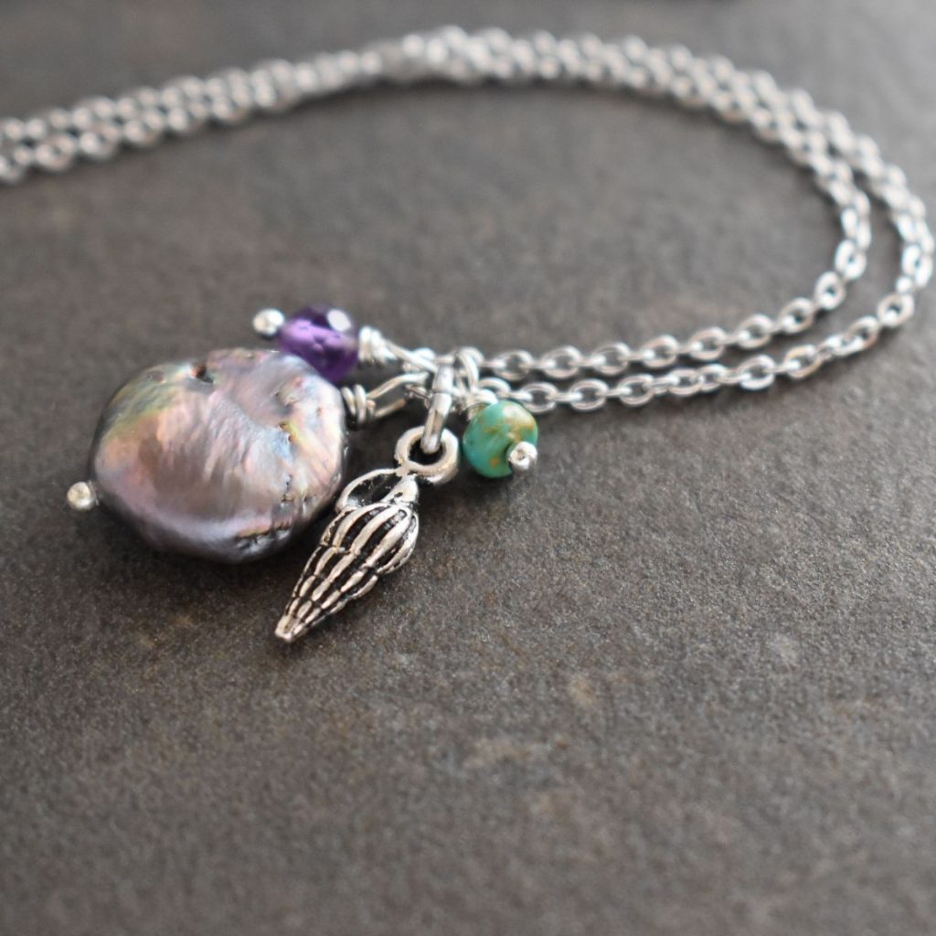 Seashell Coin Pearl Necklace - Wild Hare Gems