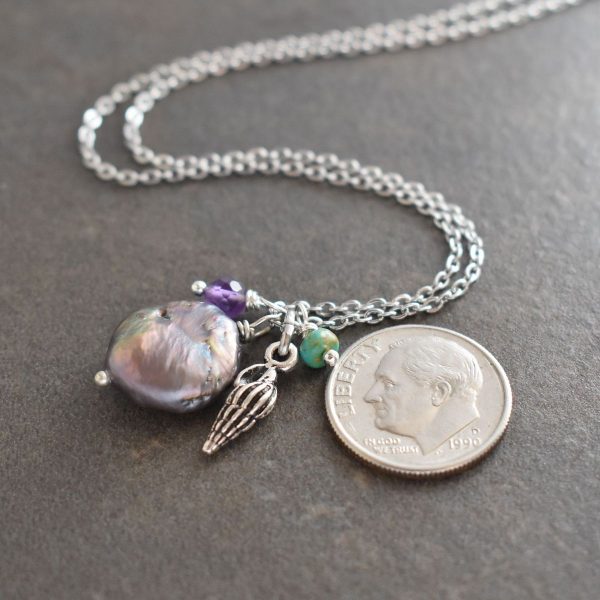Seashell Coin Pearl Necklace - Wild Hare Gems