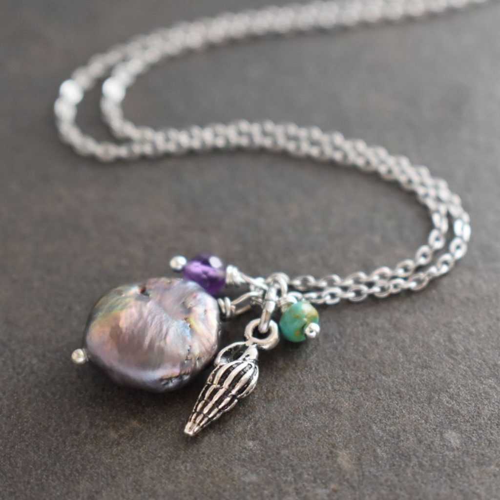Seashell Coin Pearl Necklace - Wild Hare Gems