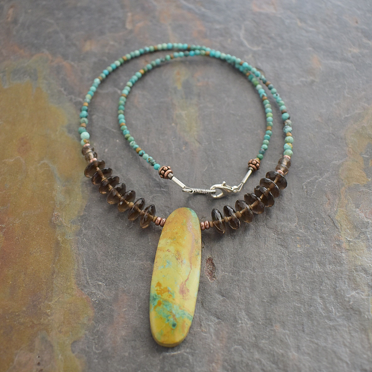 Turquoise, Smoky Quartz, Chrysocolla, Necklace – Wild Hare Gems